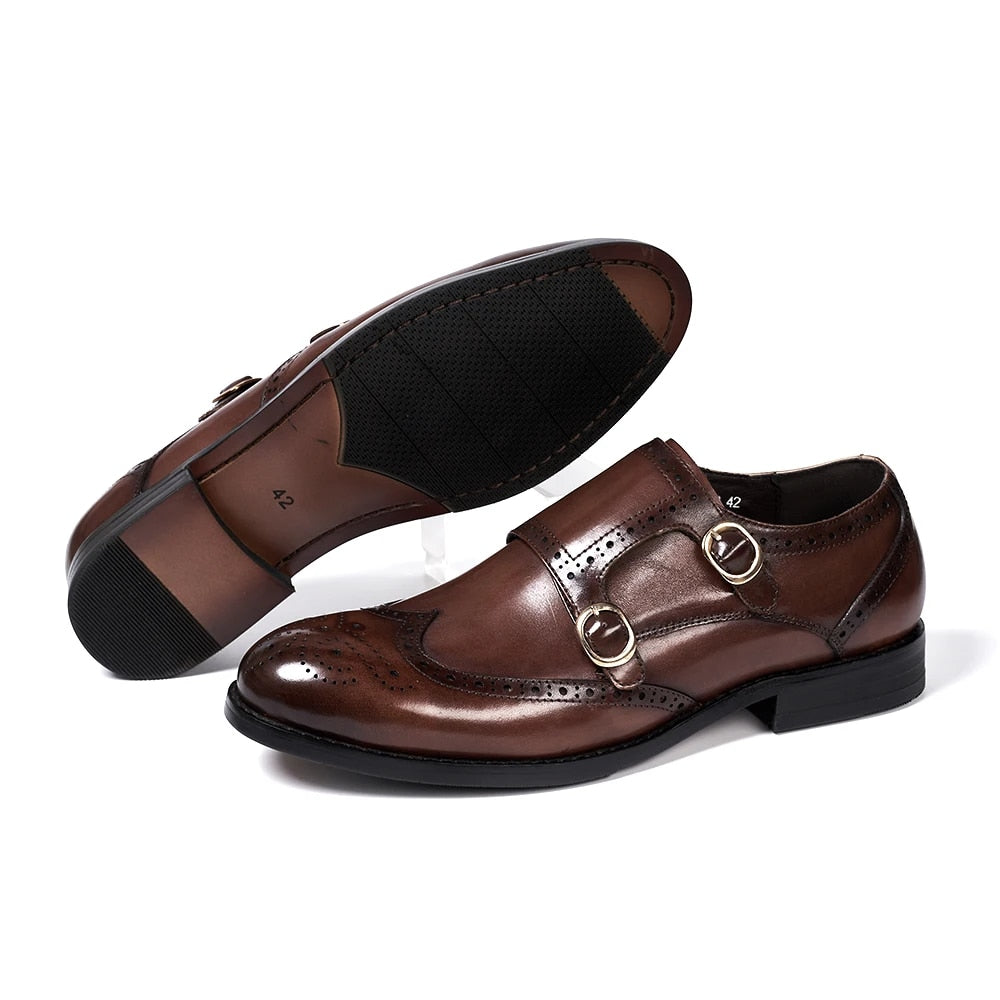 Classic Leather Men's Double Buckle Monk Strap Brogue Shoes – Come4Buy ...