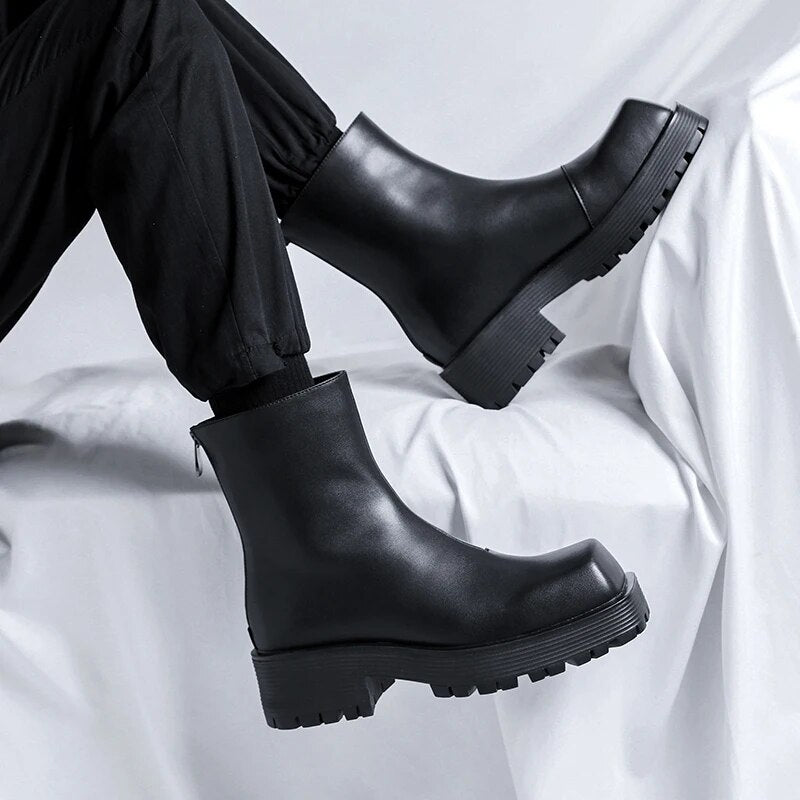 Luxury High Top Shoes with Thick Soled Platform for Men's Boots ...