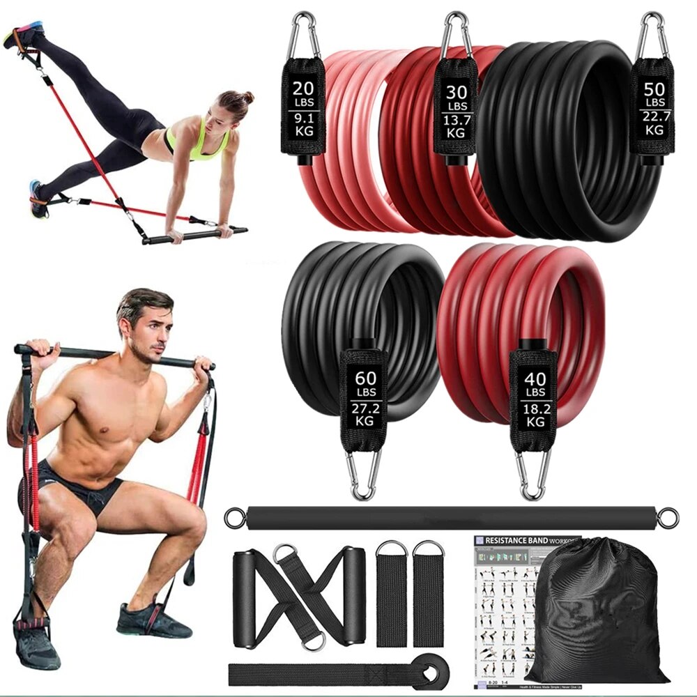Gym Fitness Resistance Band Set equipment collection - Workout Bar ...